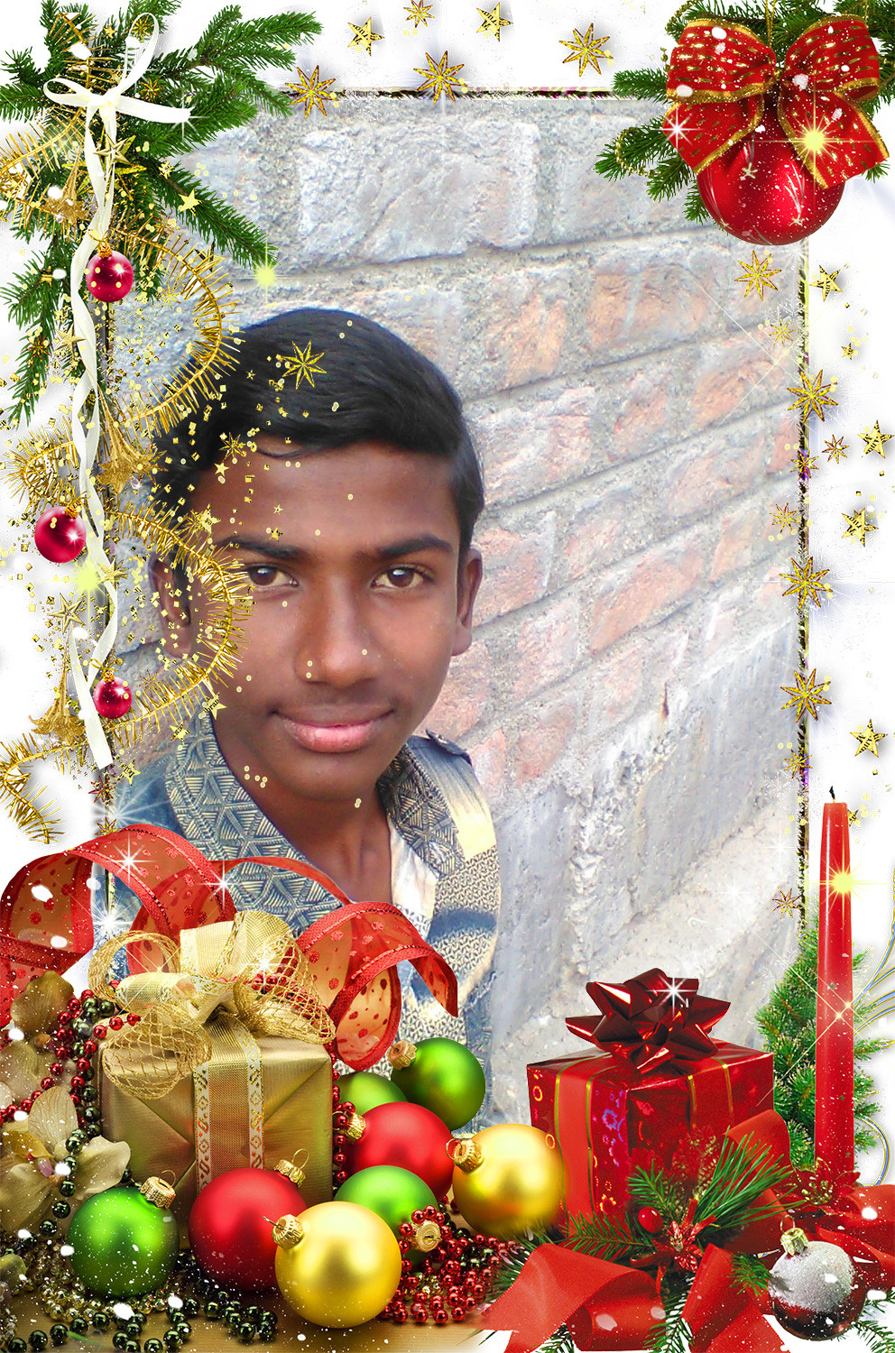 Photo frames. Spirit of New Year made by presents and ornaments | 54700395