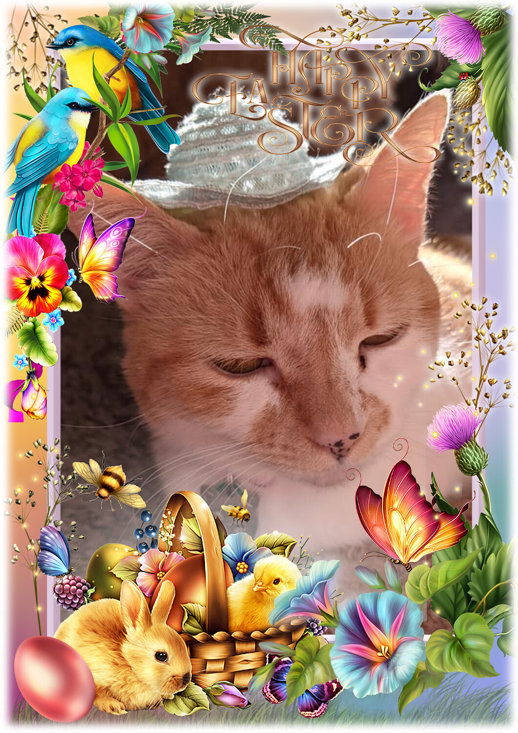 Photo frames. Easter photo frame with spring flowers, a rabbit and a ...